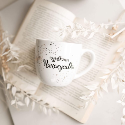 Biały kubek porcelanowy 300 ml - napis wyjątkowa nauczycielka na dzień ...
